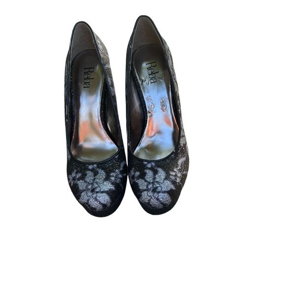 Reba | Shoes | Reba Platform High Heels Black And Shimmering Silver Sz ...